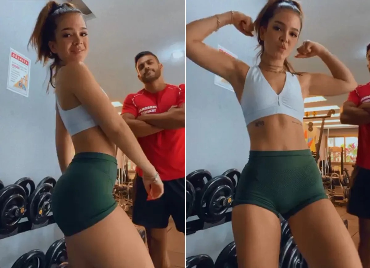 Mel Maia comemora shape em dia de treino na academia;